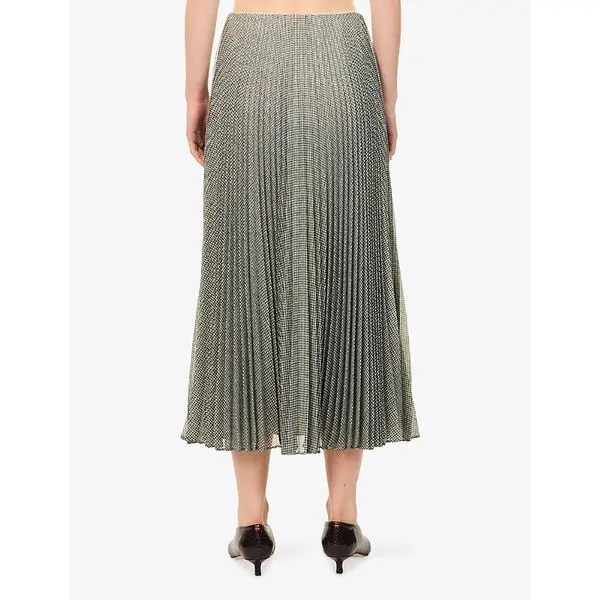 Vince Houndstooth-print Pleated Woven Midi Skirt