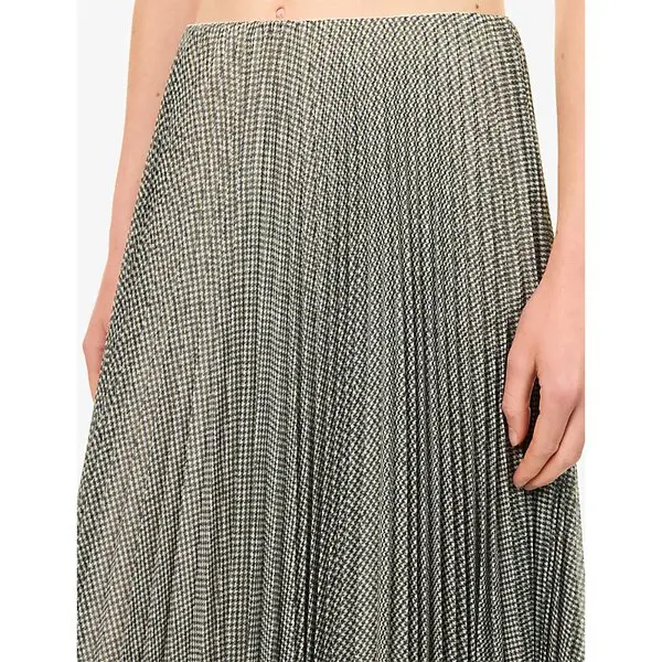 Vince Houndstooth-print Pleated Woven Midi Skirt