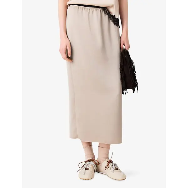 Maje Contrast-waist High-rise Satin Pencil Skirt