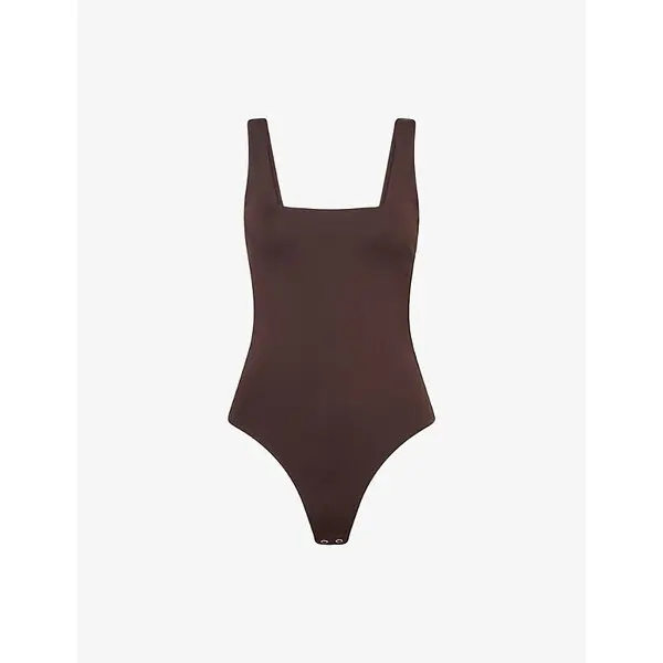 Good American Sculpting Square-neck Stretch-jersey Bodysuit - Espresso
