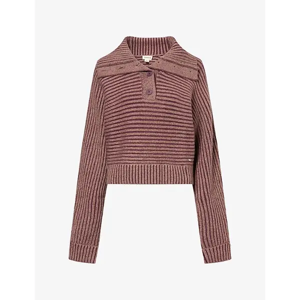 ADANOLA Logo-plaque Ribbed Knit Henley Sweatshirt