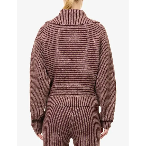 ADANOLA Logo-plaque Ribbed Knit Henley Sweatshirt