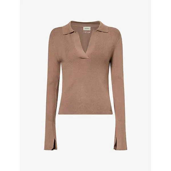 ADANOLA Collar Long-sleeve Knit Top - Walnut Brown