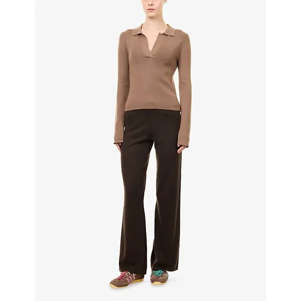 ADANOLA Collar Long-sleeve Knit Top