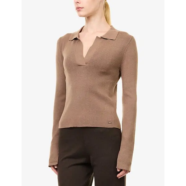 ADANOLA Collar Long-sleeve Knit Top