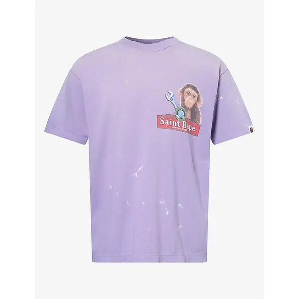 A BATHING APE Saint Mxxxxxx X ® Printed Cotton-jersey T-shirt - Purple