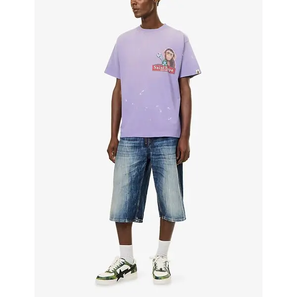A BATHING APE Saint Mxxxxxx X ® Printed Cotton-jersey T-shirt - Purple
