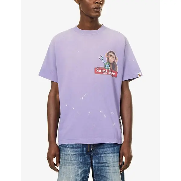 A BATHING APE Saint Mxxxxxx X ® Printed Cotton-jersey T-shirt - Purple