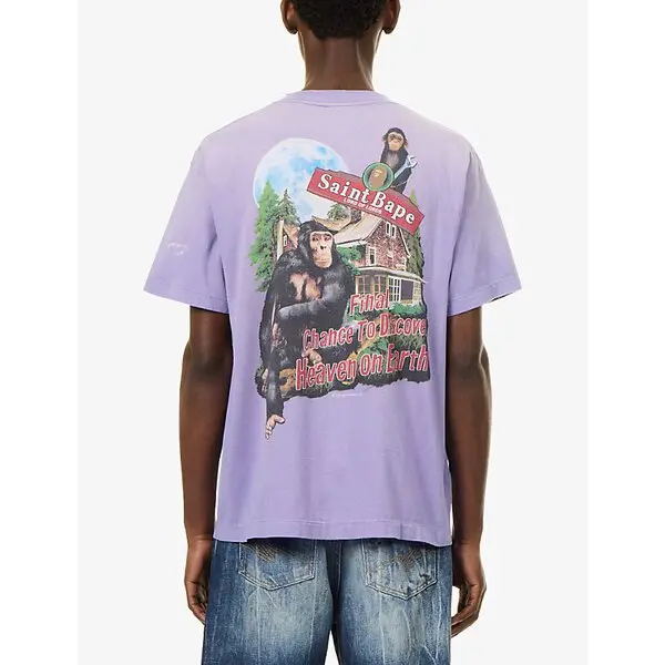 A BATHING APE Saint Mxxxxxx X ® Printed Cotton-jersey T-shirt - Purple