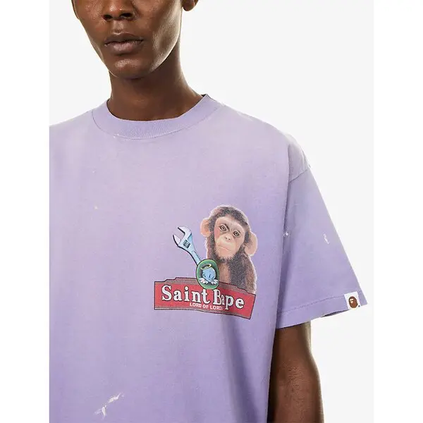 A BATHING APE Saint Mxxxxxx X ® Printed Cotton-jersey T-shirt - Purple