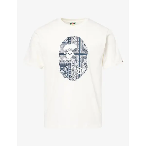 A BATHING APE Paisley Ape Head Graphic Cotton-jersey T-shirt - Ivory