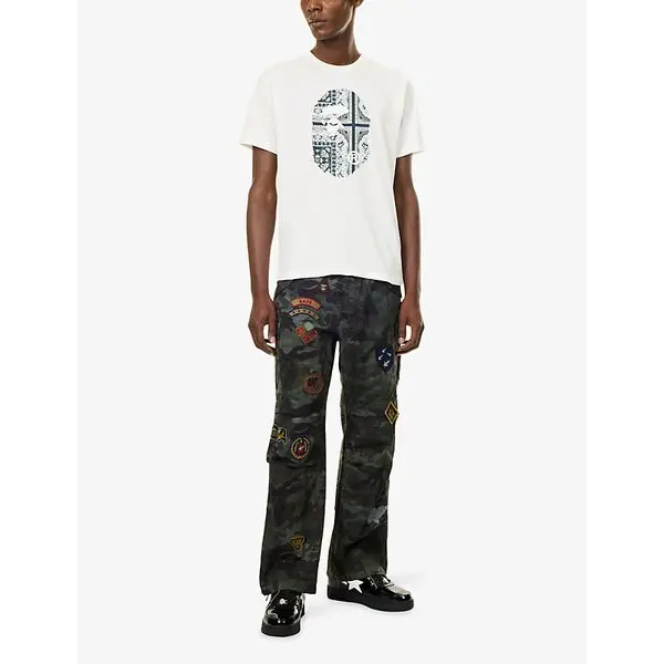 A BATHING APE Paisley Ape Head Graphic Cotton-jersey T-shirt - Ivory