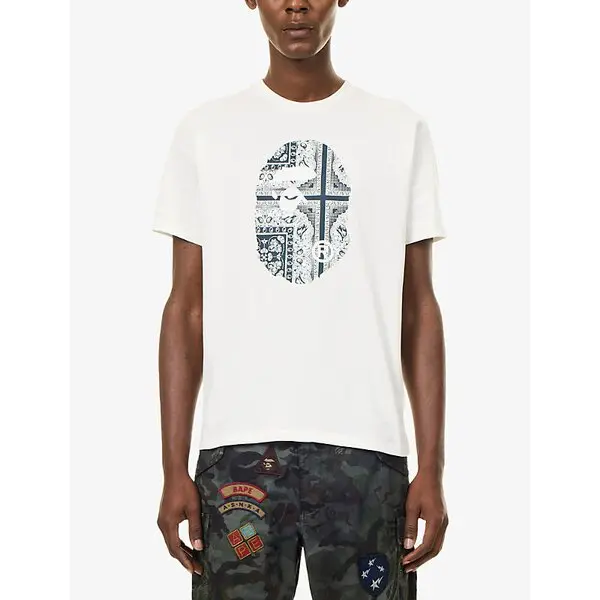 A BATHING APE Paisley Ape Head Graphic Cotton-jersey T-shirt - Ivory