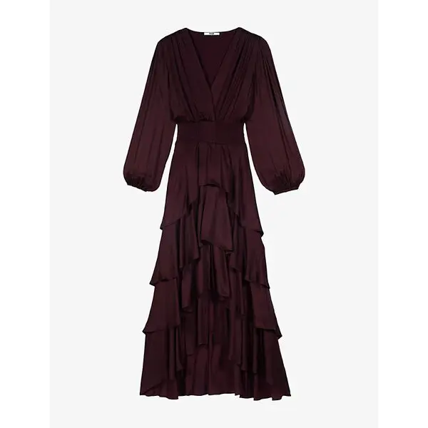 Maje Ruffled Tie-neck Woven Maxi Dress