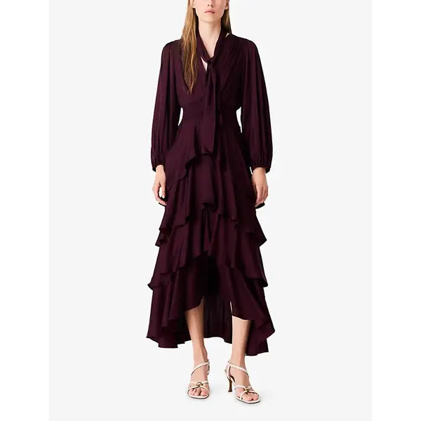 Maje Ruffled Tie-neck Woven Maxi Dress