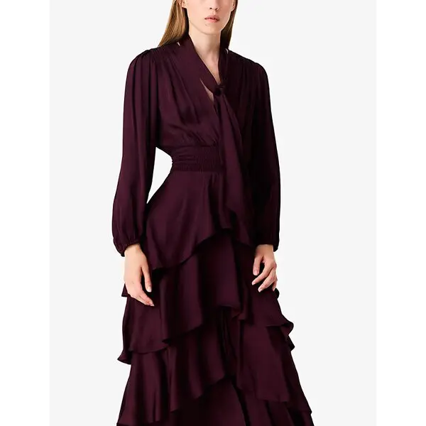 Maje Ruffled Tie-neck Woven Maxi Dress
