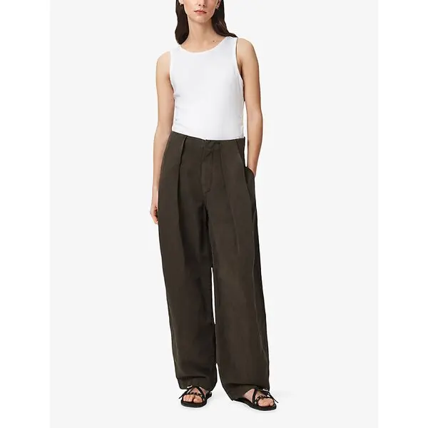 ALLSAINTS Phi Wide-leg Linen-blend Trousers - Dark Brown