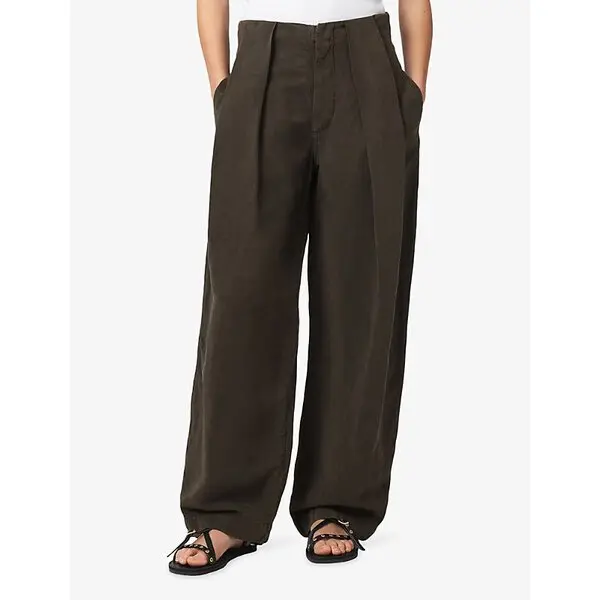 ALLSAINTS Phi Wide-leg Linen-blend Trousers - Dark Brown