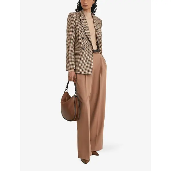 REISS Willow Houndstooth Double-breasted Wool Blazer