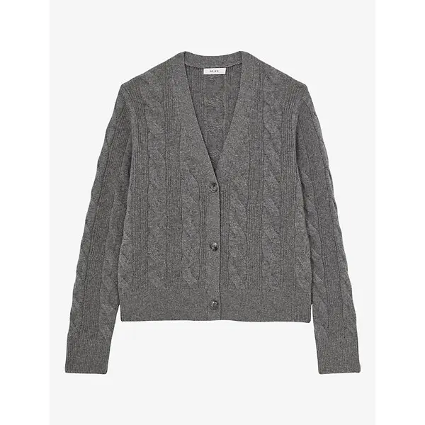 REISS Elowen Cashmere And Wool Cable-knit Cardigan - Charcoal Grey