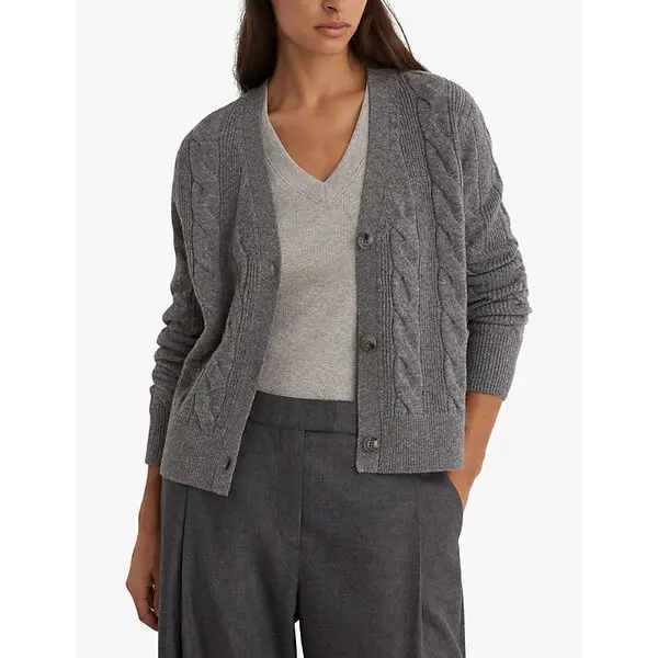 REISS Elowen Cashmere And Wool Cable-knit Cardigan