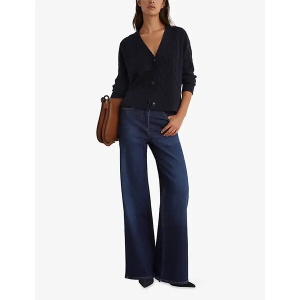 REISS Elloean Cashmere And Wool Cable-knit Cardigan - Navy