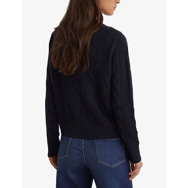 REISS Elloean Cashmere And Wool Cable-knit Cardigan - Navy