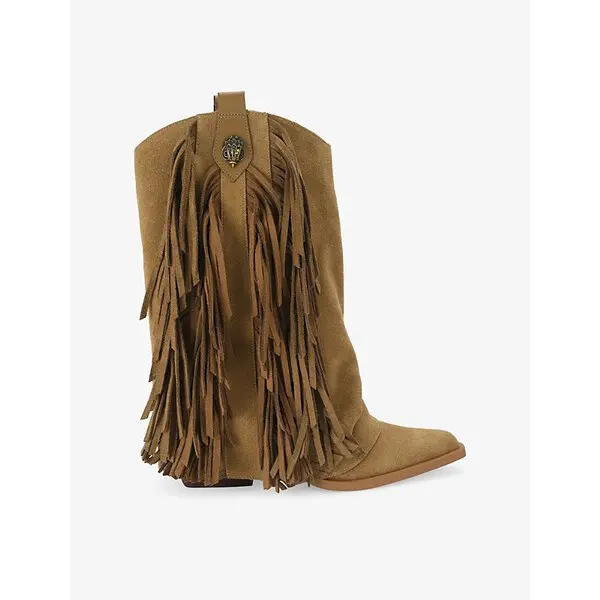 Kurt Geiger Albany Fringed Suede Cowboy Boots - Tan Comb