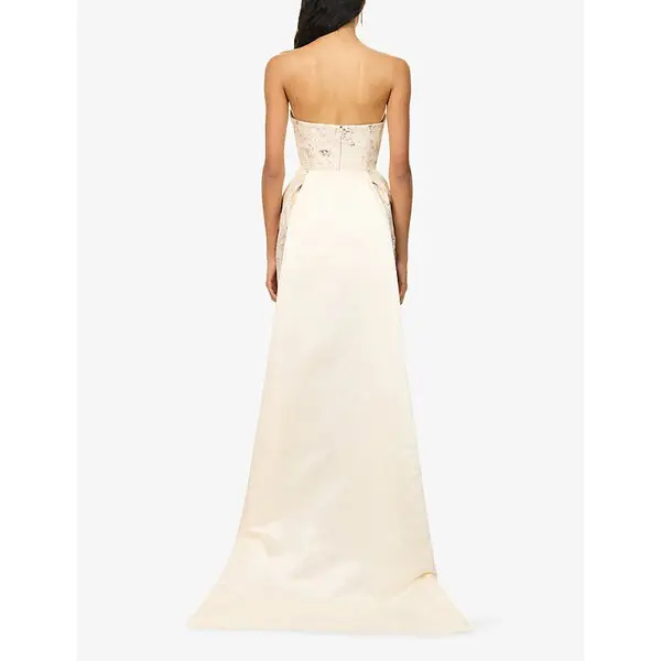 Sabina Bilenko Jacquard Floral Embroidery Corset Maxi Dress With Detachable Train
