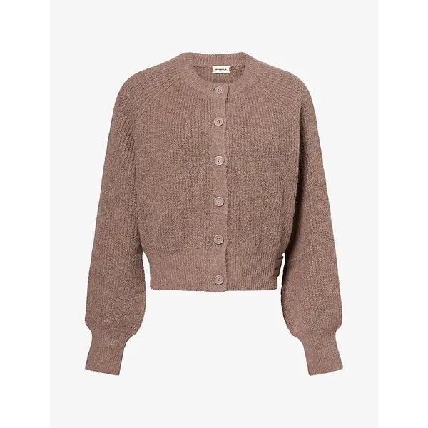 ADANOLA Ribbed Knitted Cardigan - Walnut Brown