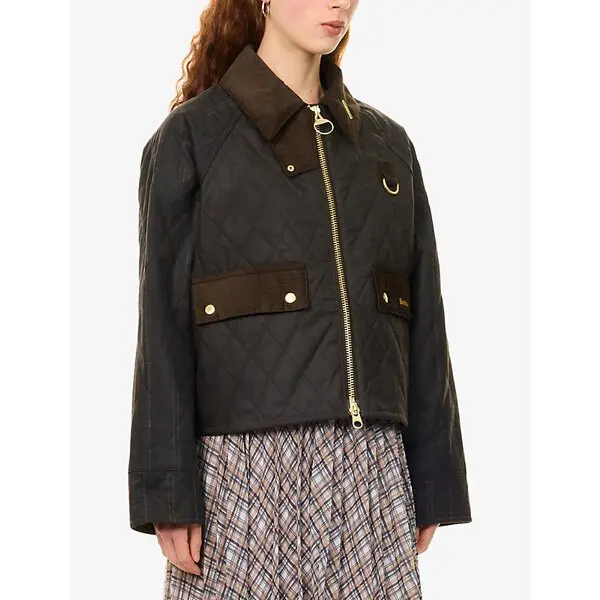 Barbour Quilted Waxed-cotton Jacket With Tartan Detail - Olive/classic