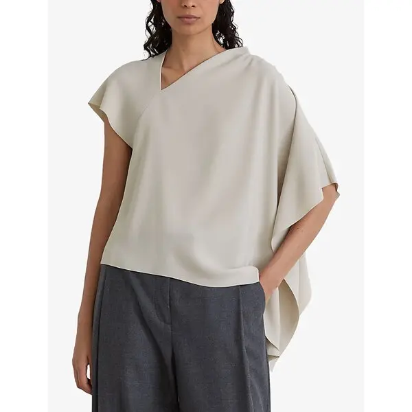 REISS Jade Asymmetric Draped-sleeve Woven Top