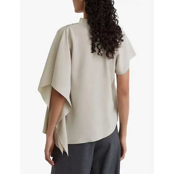 REISS Jade Asymmetric Draped-sleeve Woven Top