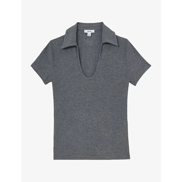 REISS Daria Scoop-neck Stretch-jersey Polo - Grey Marl