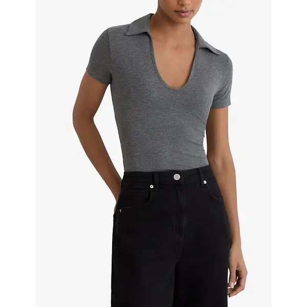 REISS Daria Scoop-neck Stretch-jersey Polo