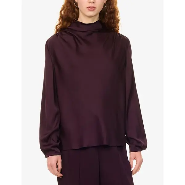 Vince Draped Cowl-neck Silk-blend Top