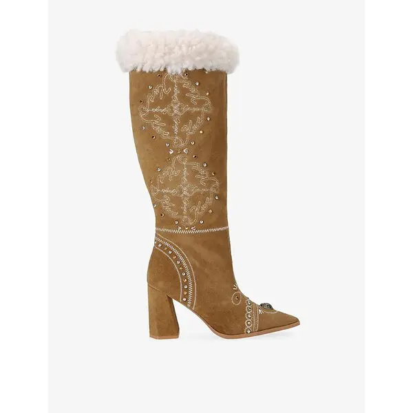 Kurt Geiger Boho Fold-over Suede Knee-high Boots - Tan