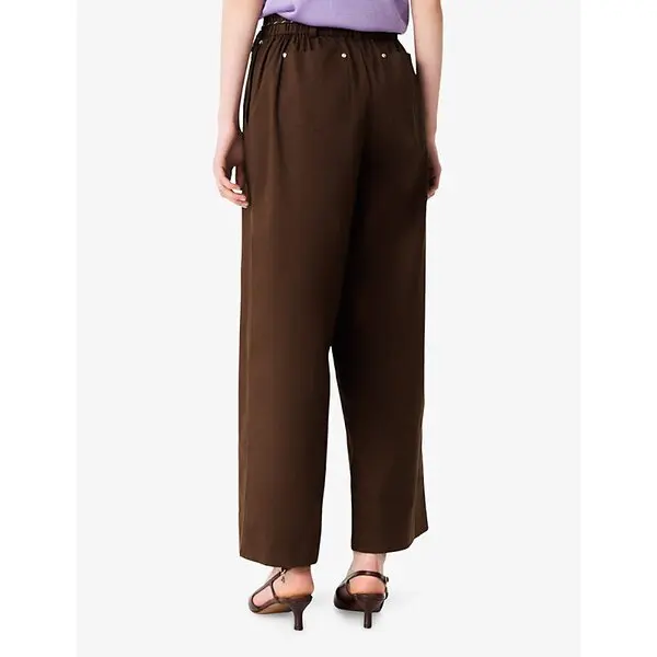 Maje Wide-leg High-rise Stretch Cotton-blend Trousers