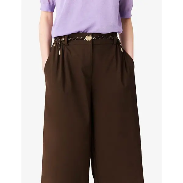 Maje Wide-leg High-rise Stretch Cotton-blend Trousers