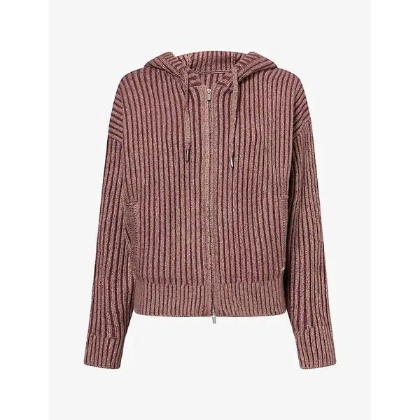 ADANOLA Logo-plaque Zip Ribbed Knit Hoody