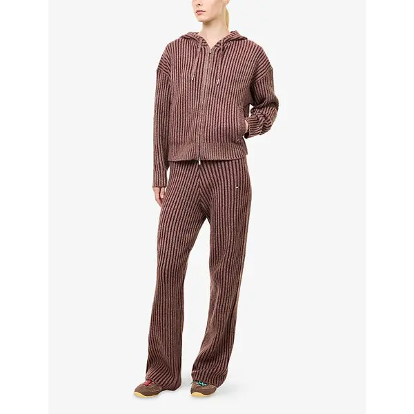 ADANOLA Logo-plaque Zip Ribbed Knit Hoody