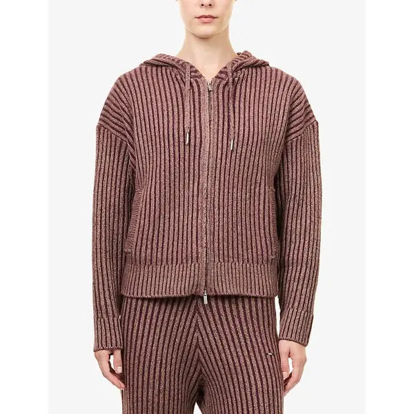 ADANOLA Logo-plaque Zip Ribbed Knit Hoody