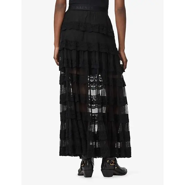 ALLSAINTS Maggie Logo-waist Tiered Woven Maxi Skirt