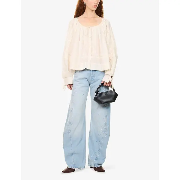 Free People La Lune Cotton Blouse - Tofu