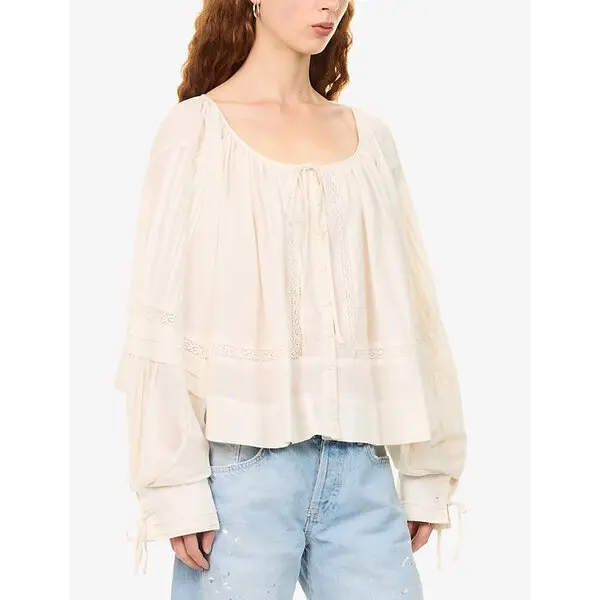 Free People La Lune Cotton Blouse - Tofu