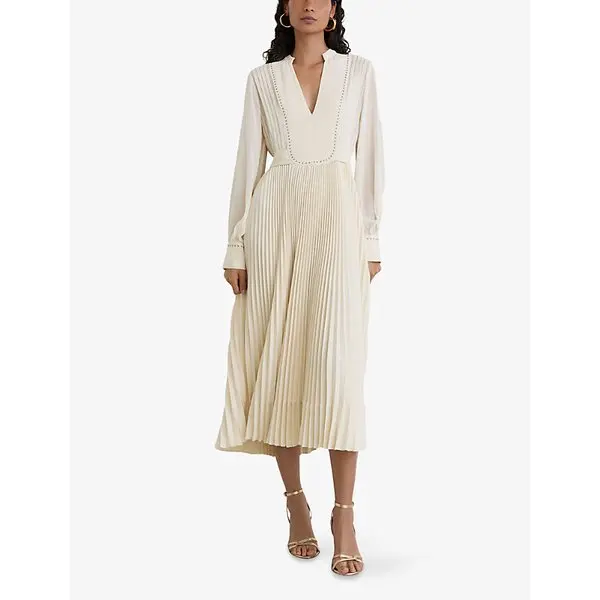 REISS Millie Stud Detail Pleated Midi Dress