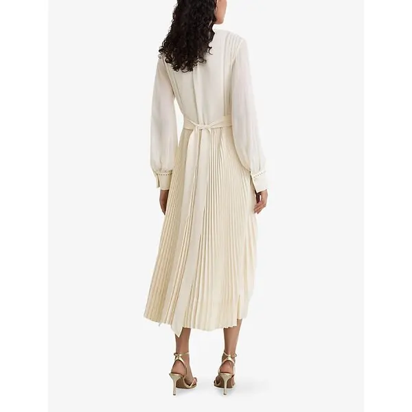 REISS Millie Stud Detail Pleated Midi Dress