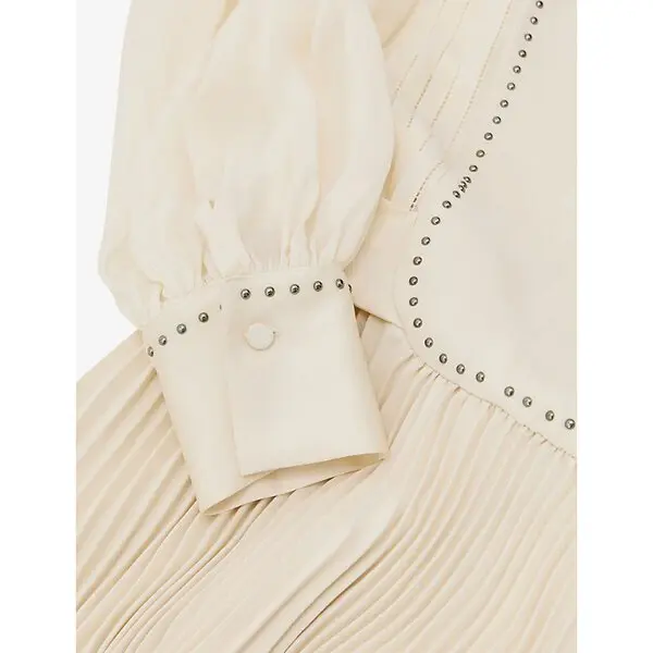REISS Millie Stud Detail Pleated Midi Dress