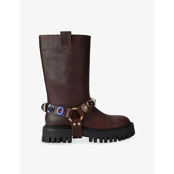 Kurt Geiger Ophelia Buckle Leather Biker Boots - Brown