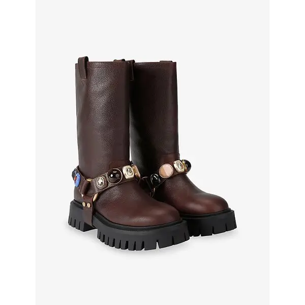 Kurt Geiger Ophelia Buckle Leather Biker Boots